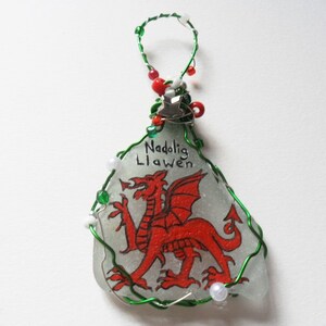 Welsh Dragon Christmas Tree Decoration - Hand Painted Wired and Beaded ...