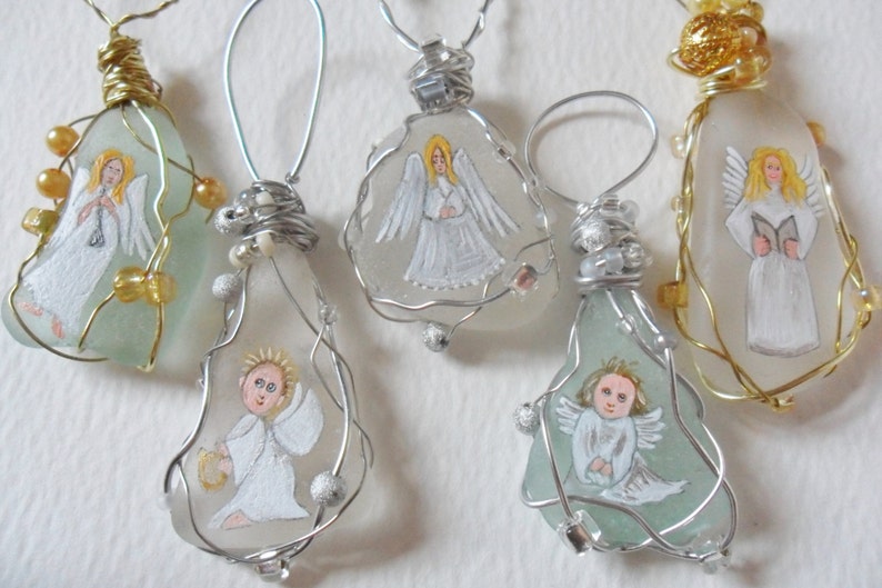 Christmas Angels - Hand Painted Sea Glass Christmas Tree Decorations ...