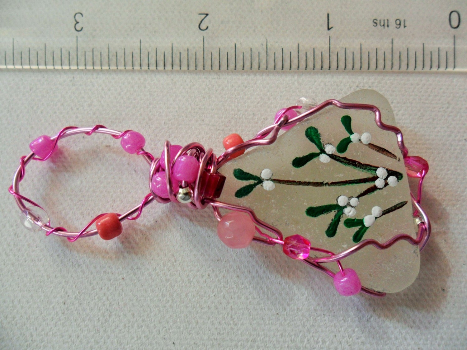 Mistletoe - Hand Painted and Beaded Sea Glass Christmas Tree Decoration ...
