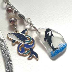 Orca Hand Painted Sea Glass 12cm BOOKMARK - Wire Wrapped With Pretty ...
