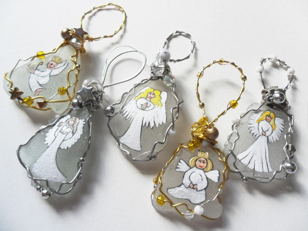 Christmas Angels - Hand Painted Sea Glass Christmas Tree Decorations ...