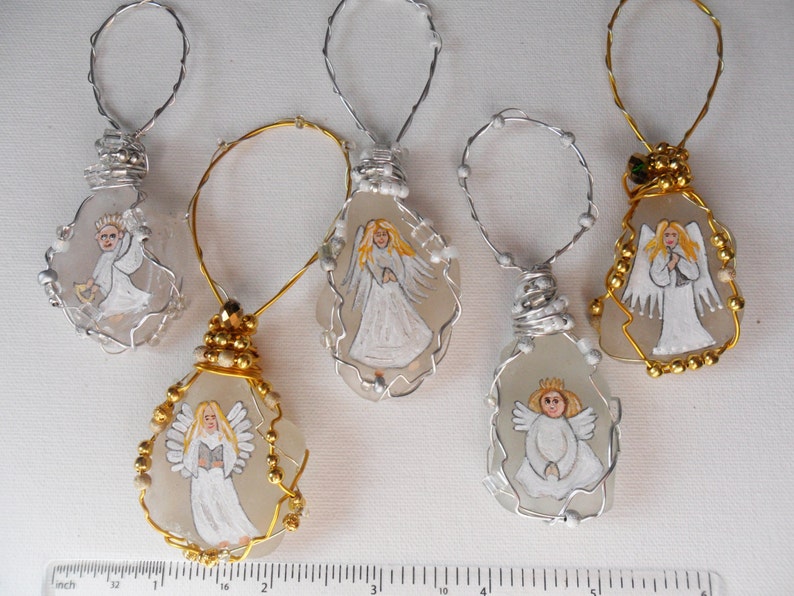 Christmas Angels - Hand Painted Sea Glass Christmas Tree Decorations ...