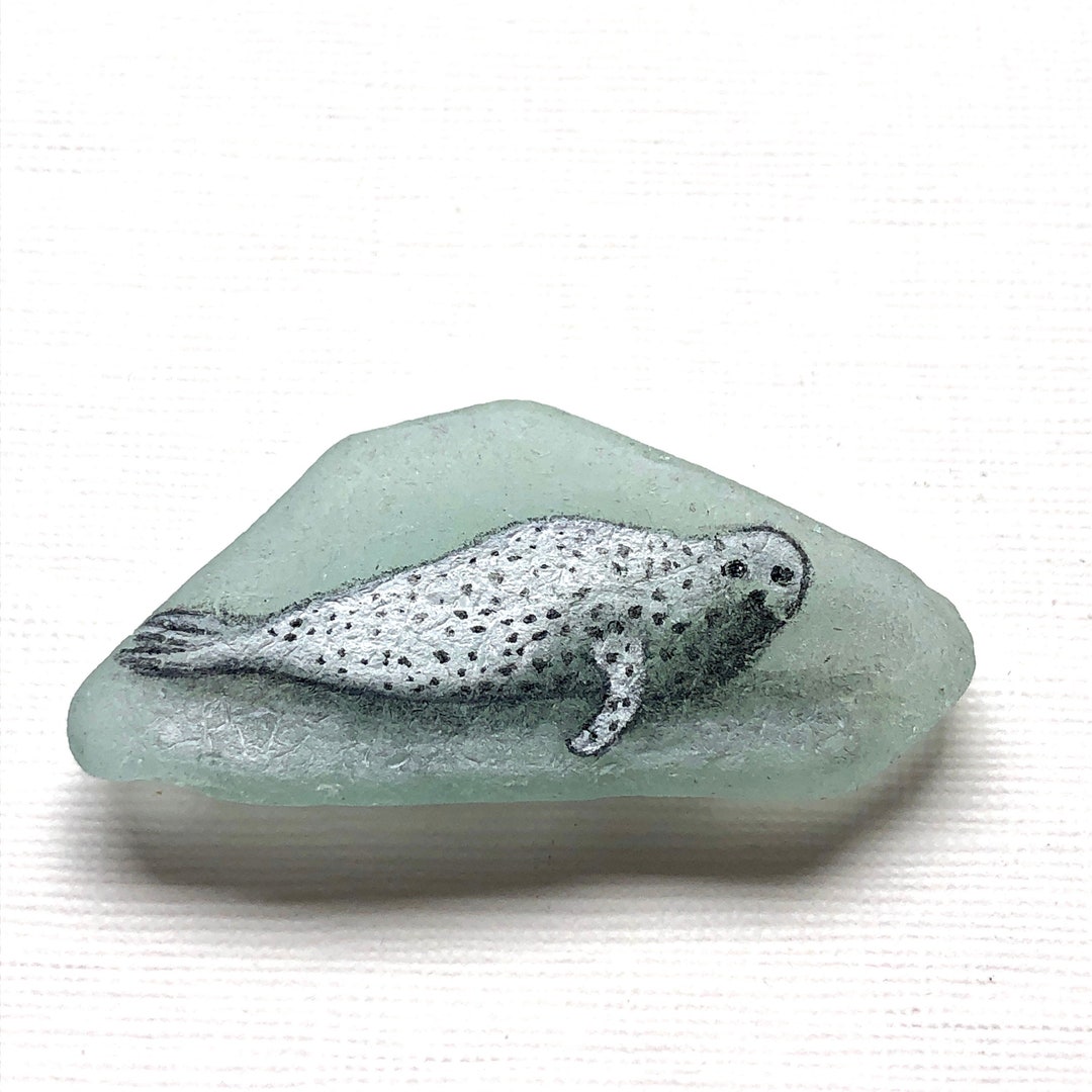Hand-painted Seal: Original Acrylic Miniature on Sea Glass - Etsy