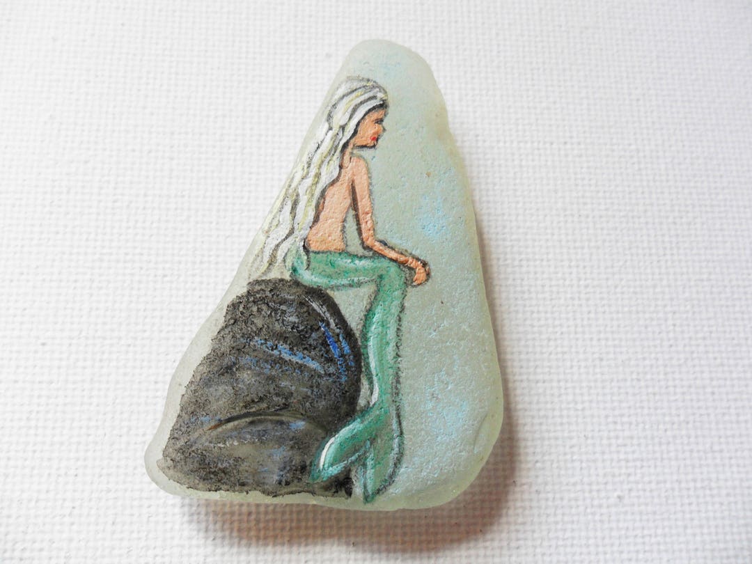 Mermaid on a Rock Sea Glass Magnet - Painted to Order - Etsy