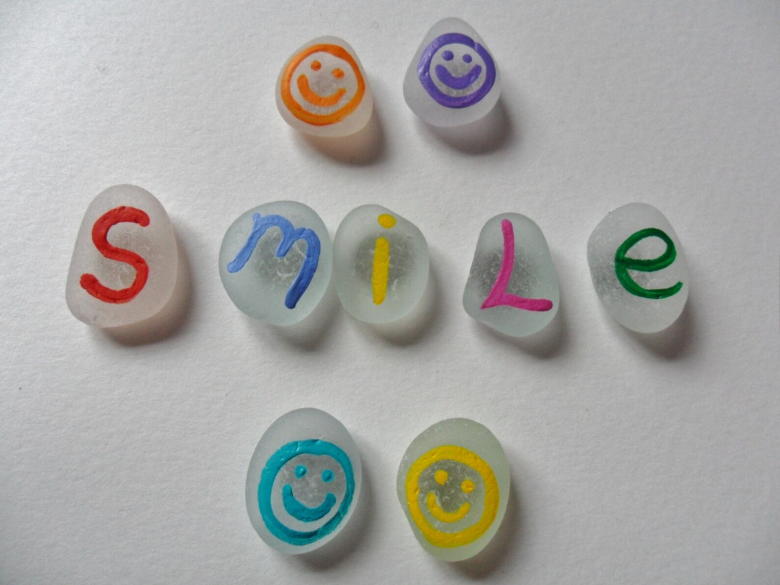 Smile With Smilies - Hand Painted Sea Glass Fridge Magnets, 9pc Set - Etsy