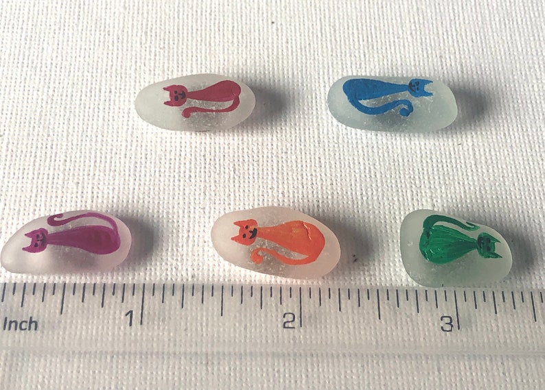 5 Colourful CATS - Hand Painted Sea Glass Fridge Magnets, 5pc Set - Etsy