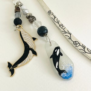 Orca Hand Painted Sea Glass 12cm BOOKMARK Wire Wrapped With Pretty ...