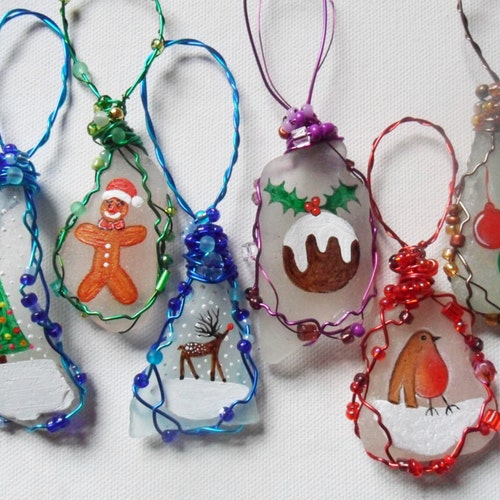 Sea Glass Hand Painted Art Christmas Tree Decorations Wire - Etsy