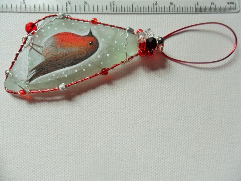 Large Sea Glass Robin Bird Hanging Christmas Tree Decoration - Etsy