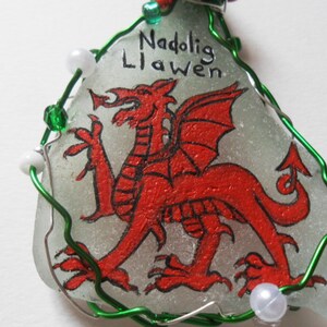 Welsh Dragon Christmas Tree Decoration - Hand Painted Wired and Beaded ...