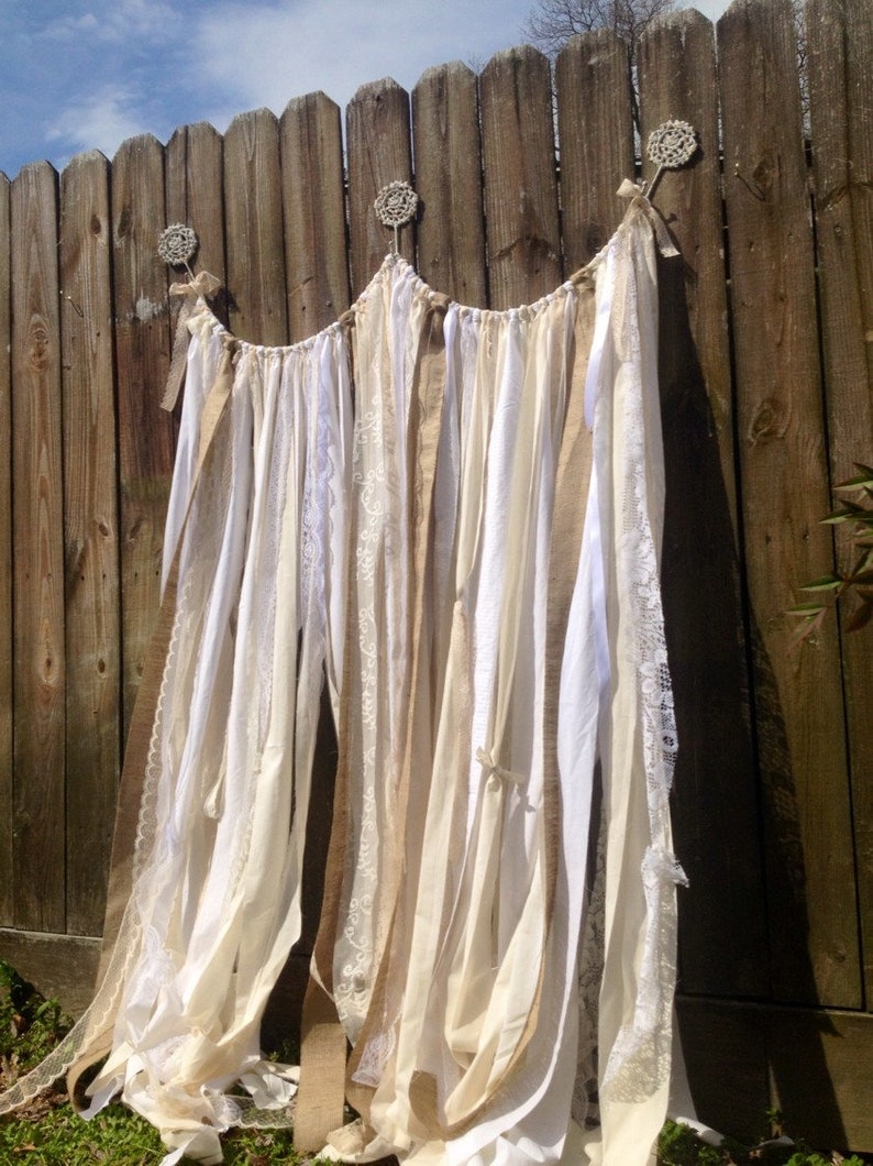 Burlap Curtains Ribbon Lace Curtain Rustic Garland Boho - Etsy