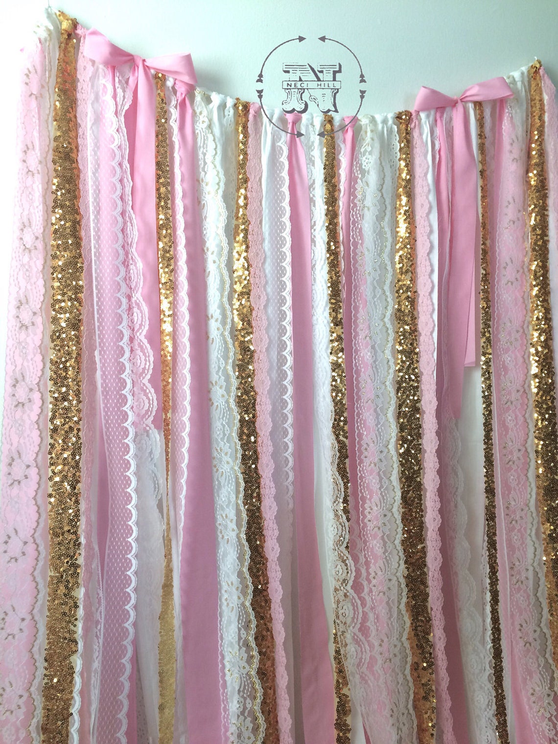 Pink Gold Backdrop Glitter Sequin Photobooth Blush Garland - Etsy