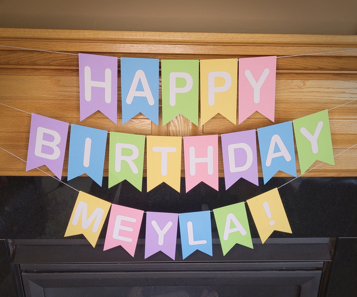 Happy Birthday Banner Happy Birthday Pastel Rainbow Banner | Etsy