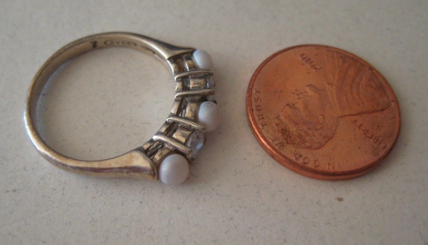 Avon 925 Sterling Silver Band Ring With Pearls and Crystals, Size 7 - Etsy
