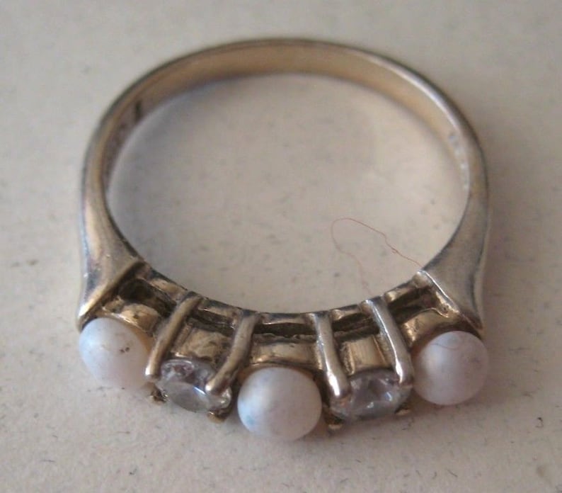 Avon 925 Sterling Silver Band Ring With Pearls and Crystals, Size 7 - Etsy