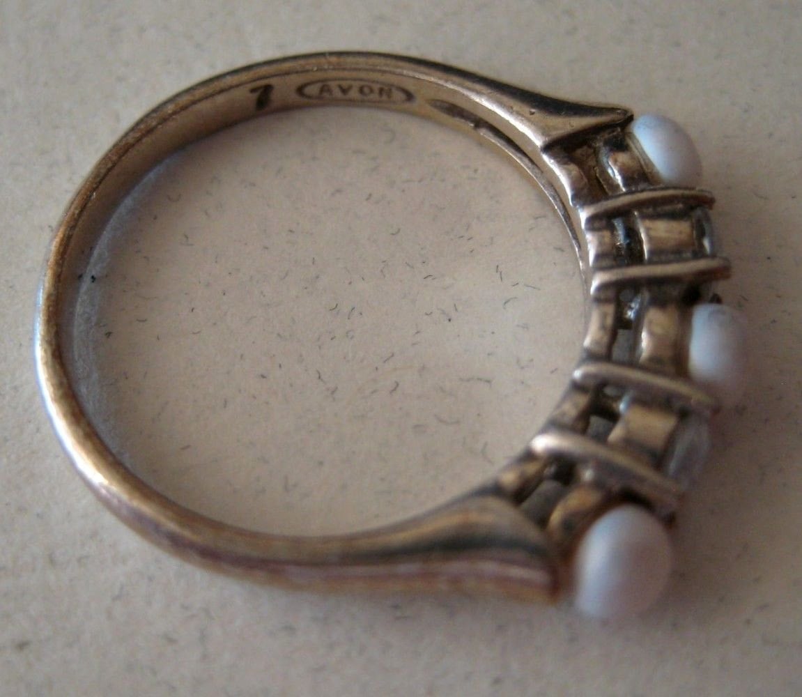 Avon 925 sterling silver band ring with Pearls and Crystals | Etsy