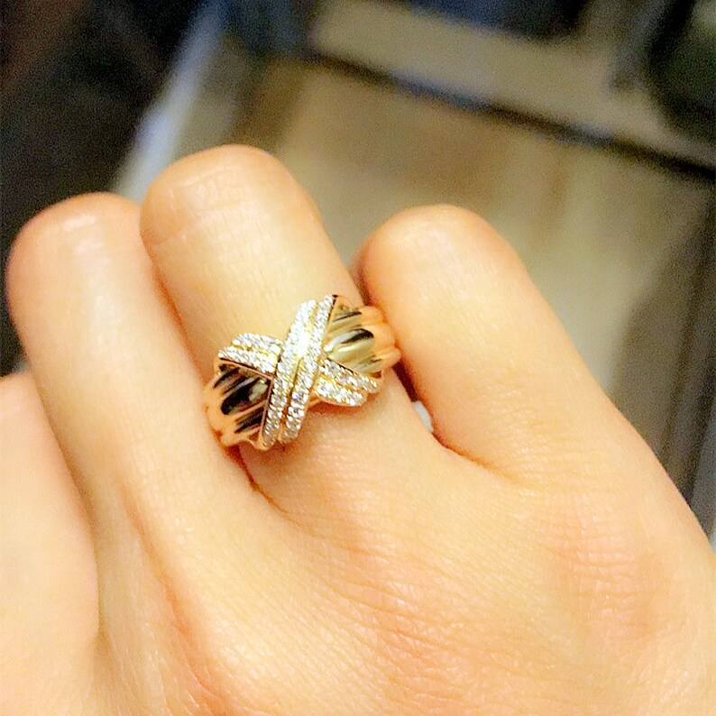 Diamond Crisscross Wedding Ring in Solid 18k Gold/crossing - Etsy