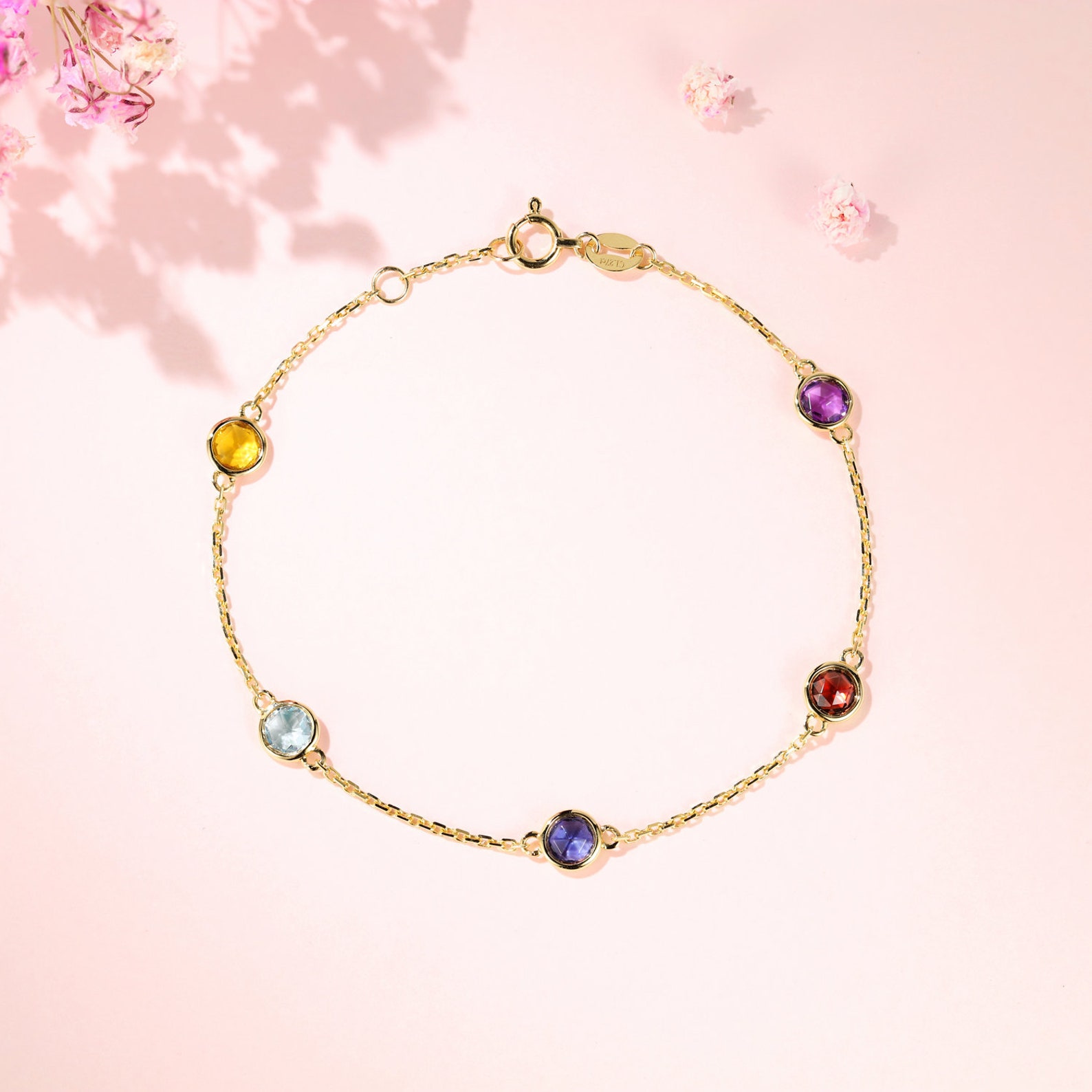 Multi Rainbow Gem Bracelet in Solid 18K Gold/anklet/custom - Etsy