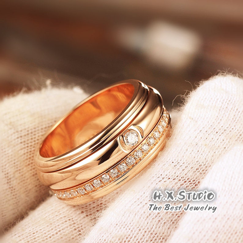 Diamond Spinning Wedding Ring in Solid 18k Gold/2 Layers Spinner ...