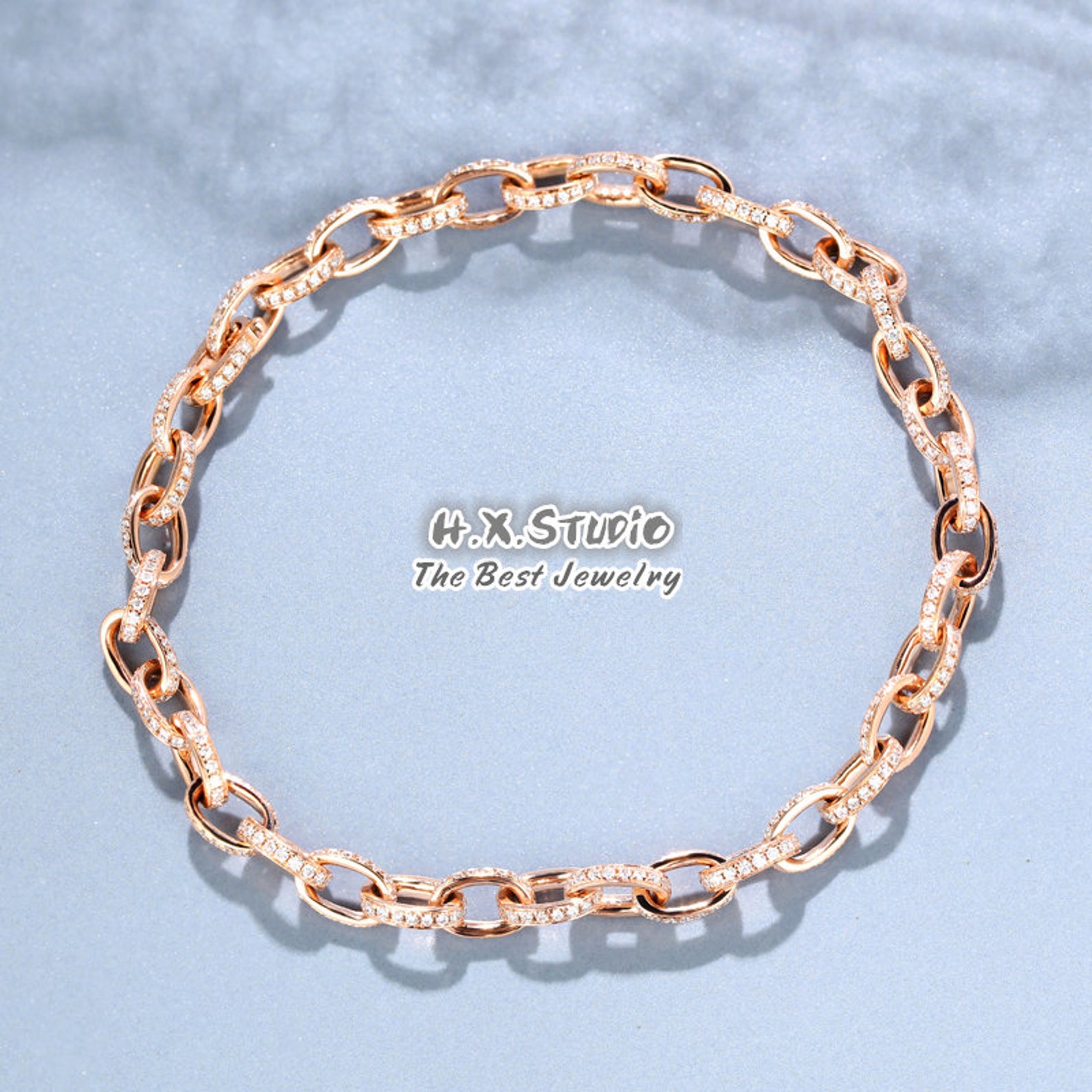 1.50CTW Diamond Link Chain Bracelet in Solid 18K Gold/custom Fine ...