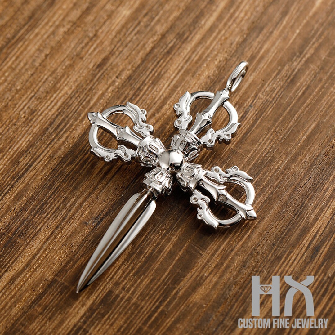 Conquertime Vajra Dorje Cross Amulet Pendant in Solid 18k Gold (pendant ...