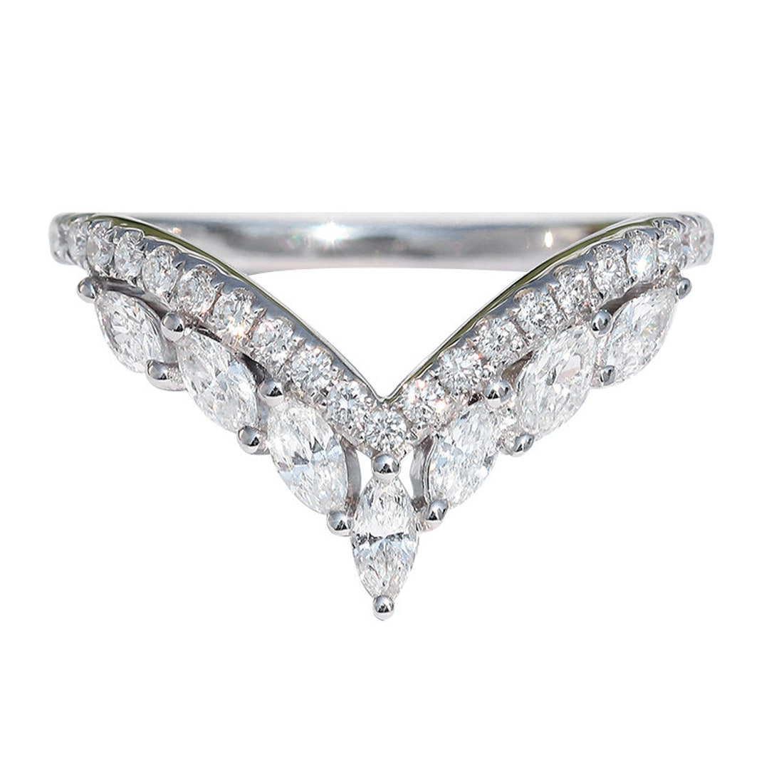 Diamond Contour Wedding Ring in Solid 18K Gold/v Shape Ring - Etsy