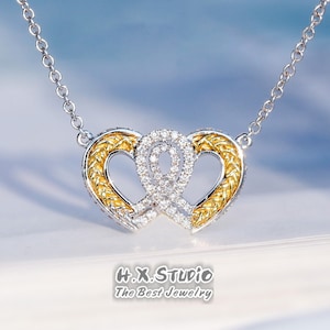 Diamond 'forever Love' Double Heart Necklace in Solid 18K Gold/custom ...