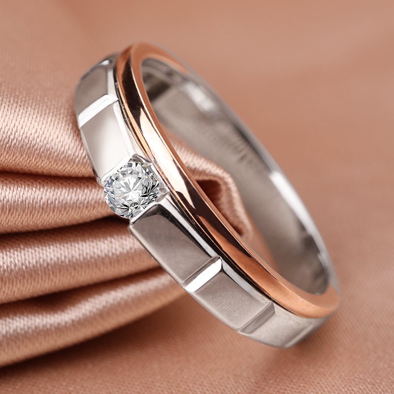 Diamond Matching Wedding Bands in Two Tone 18k Gold/Couple | Etsy