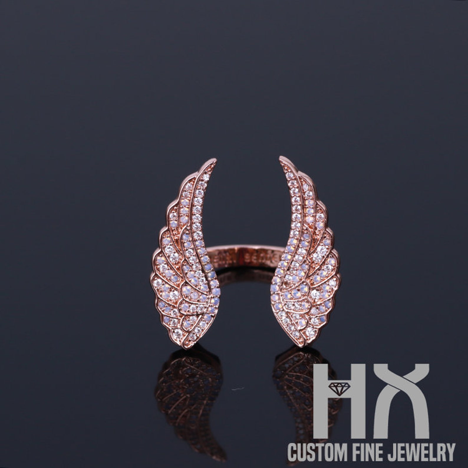 Diamond Angel Wings Ring in Solid 18k Gold/feather Wings - Etsy