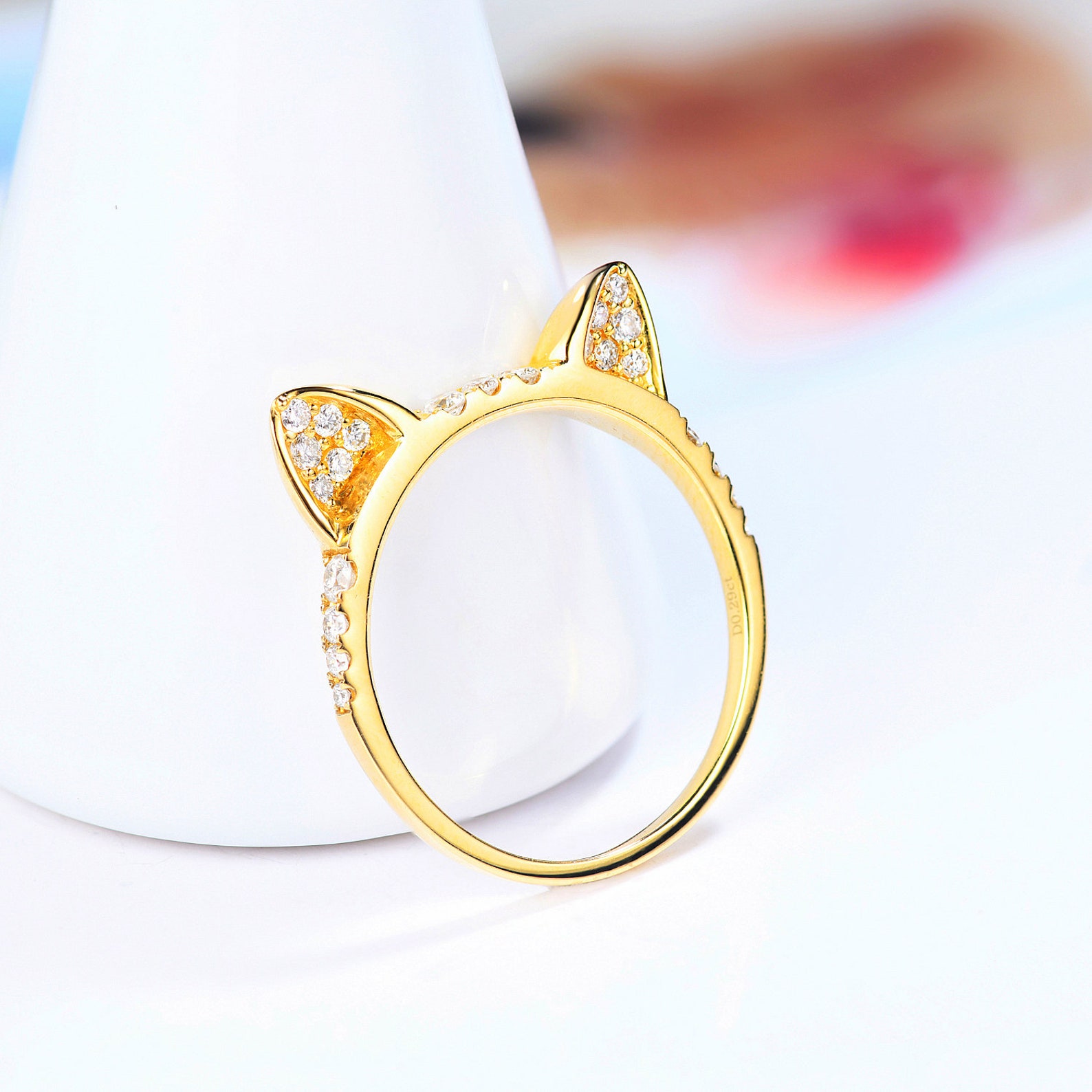 Diamond Cat Ring in Solid 18k Gold/diamond Kitty Ring/cat Ears - Etsy