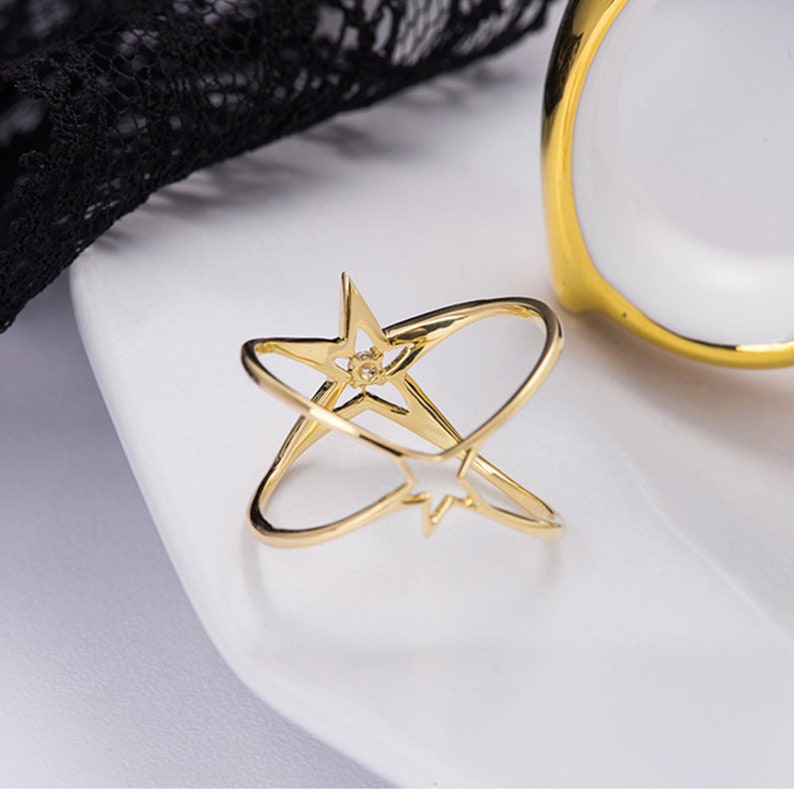 Diamond Star Ring in 18k Solid Gold/criss Cross Ring/custom Jewelry ...