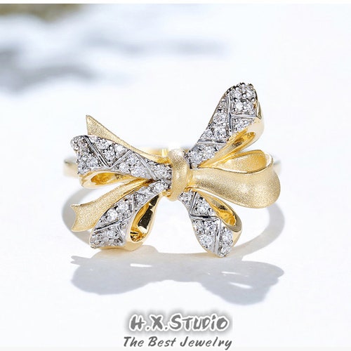 Baguette Diamond Bow Tie Ring in Solid 18k Gold/bowknot - Etsy