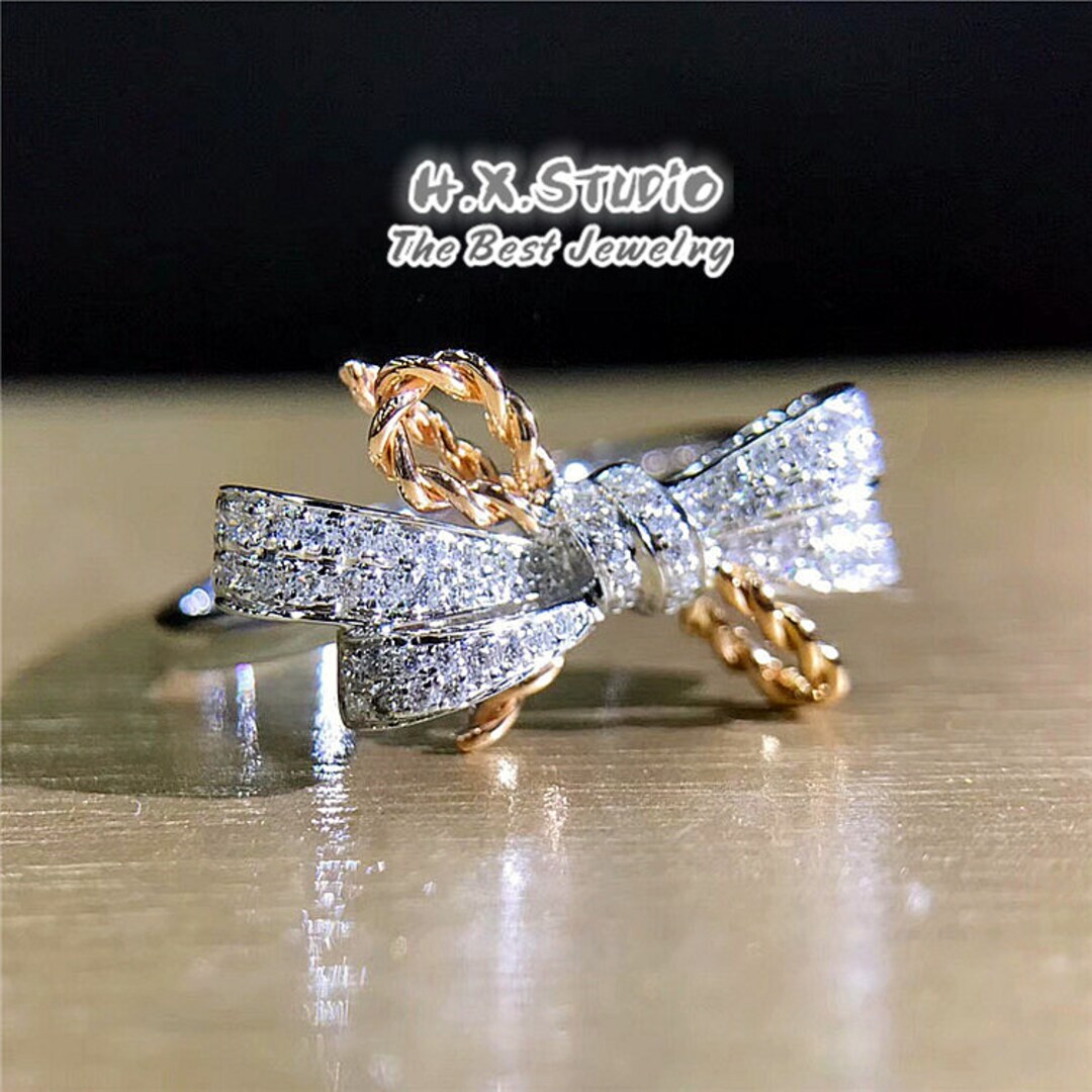 HX Jewelry | Diamond Bow Tie Ring in Solid 18k 2-tone Gold/custom Fine Jewelry/personalization ...