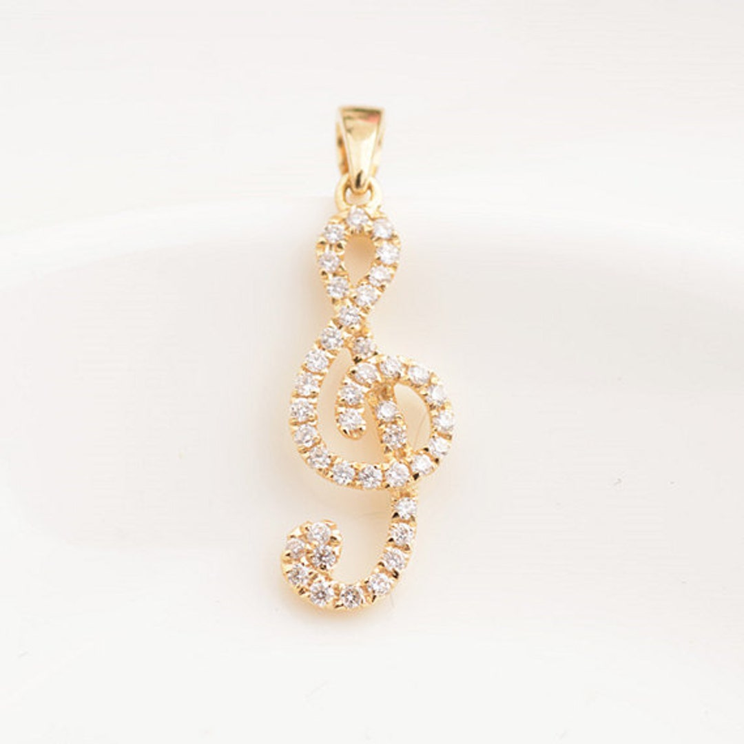 Diamond Musical Note Pendant in Solid 18K Gold/diamond Treble Clef ...