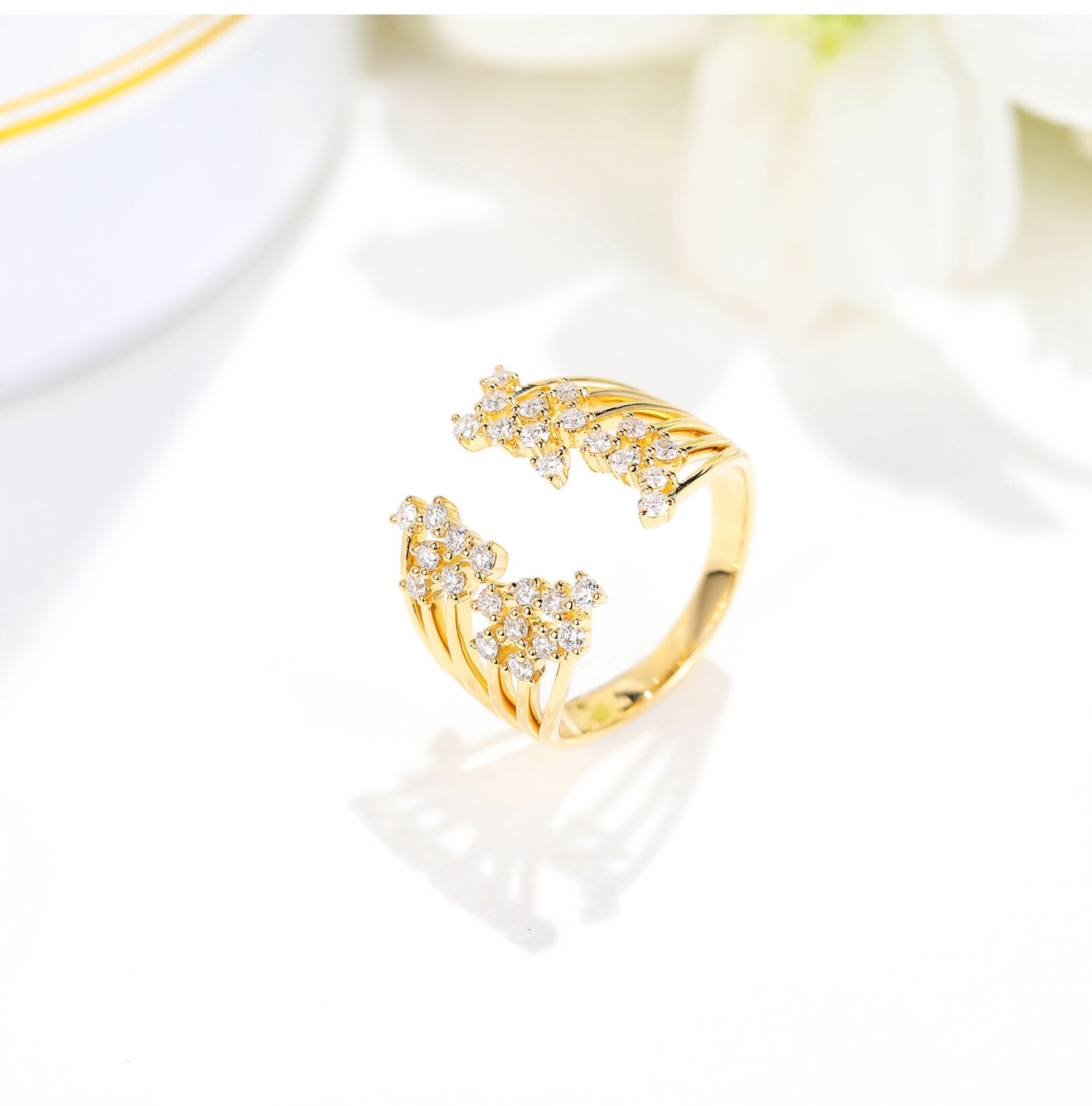 Diamond Statement Warp Ring in Solid 18k Gold Wide Wedding | Etsy