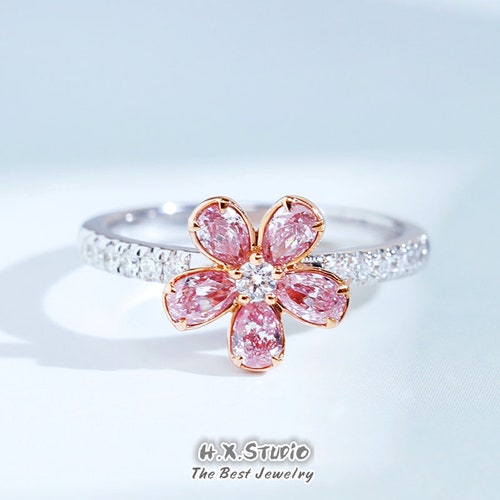 Flower-shaped Diamond Ring 18K White Gold - Etsy