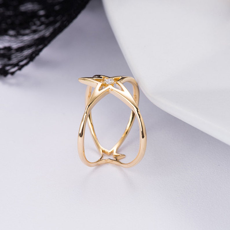 Diamond Star Ring in 18k Solid Gold/criss Cross Ring/custom Jewelry ...