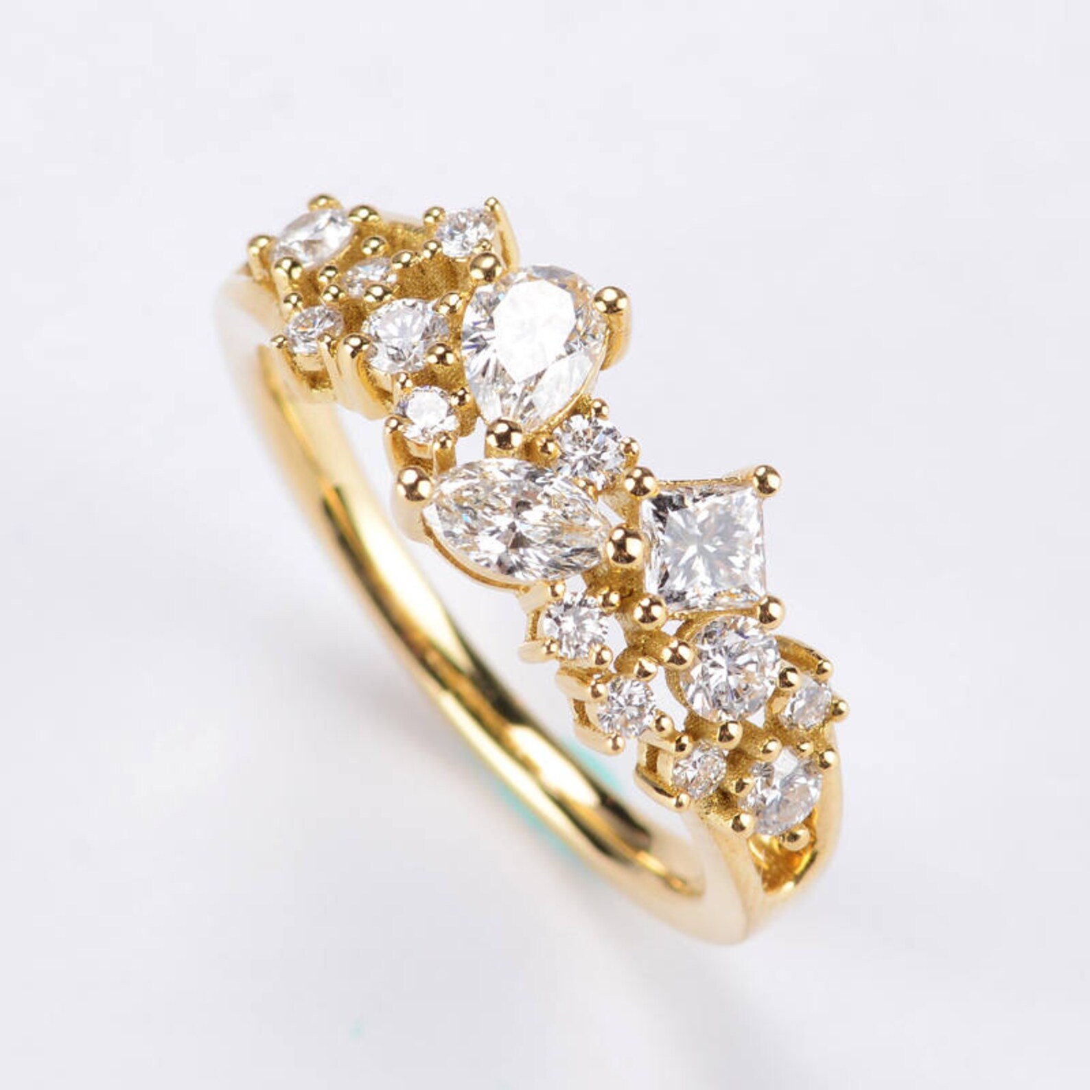 Diamond Multi-stone Ring in Solid 18K Gold/art Deco Statement Ring ...