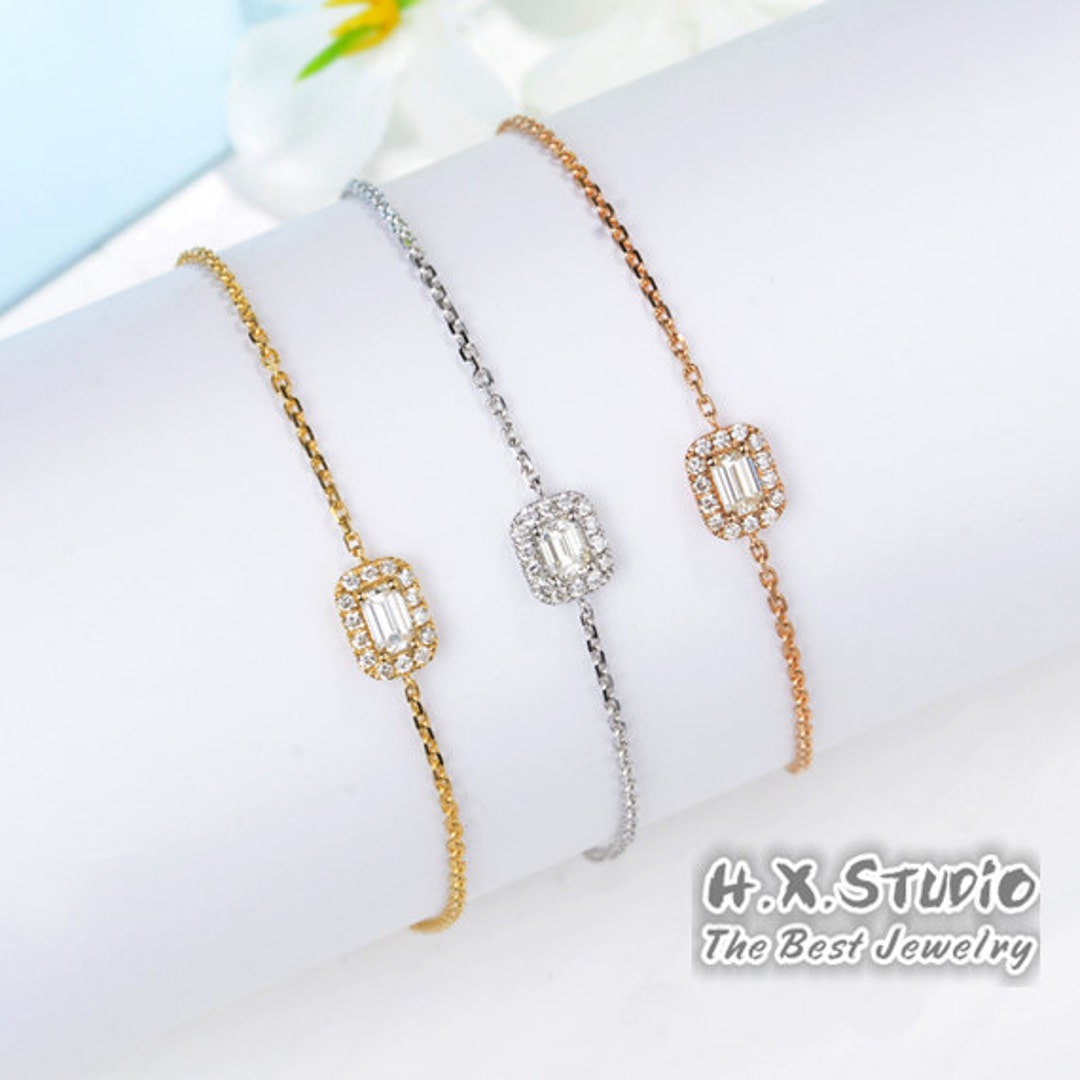 Diamond Simple Square Bracelet in Solid 18k Gold/custom Fine Jewelry ...