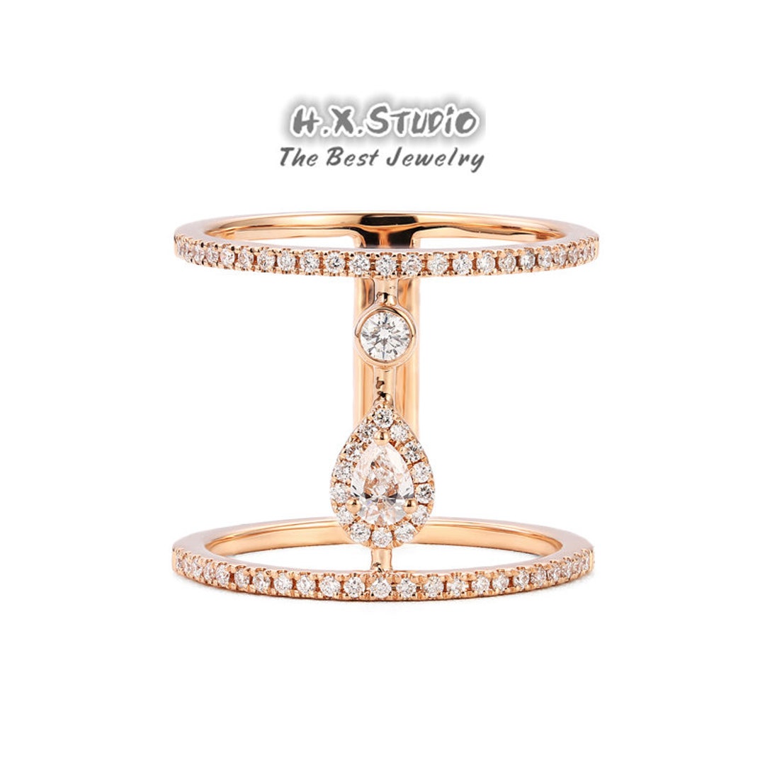 Diamond Double Band Ring in Solid 18k Gold/unique Wedding Band/custom ...