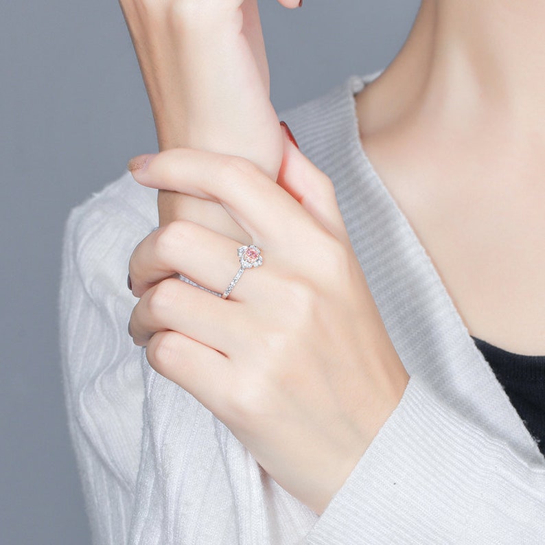 Pink Diamond Flower Shape Engagement Wedding Ring in Solid 18K - Etsy