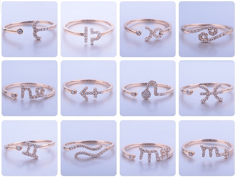 Diamond Zodiac Ring in 18k Solid Gold/constellation Ring/minimalist ...