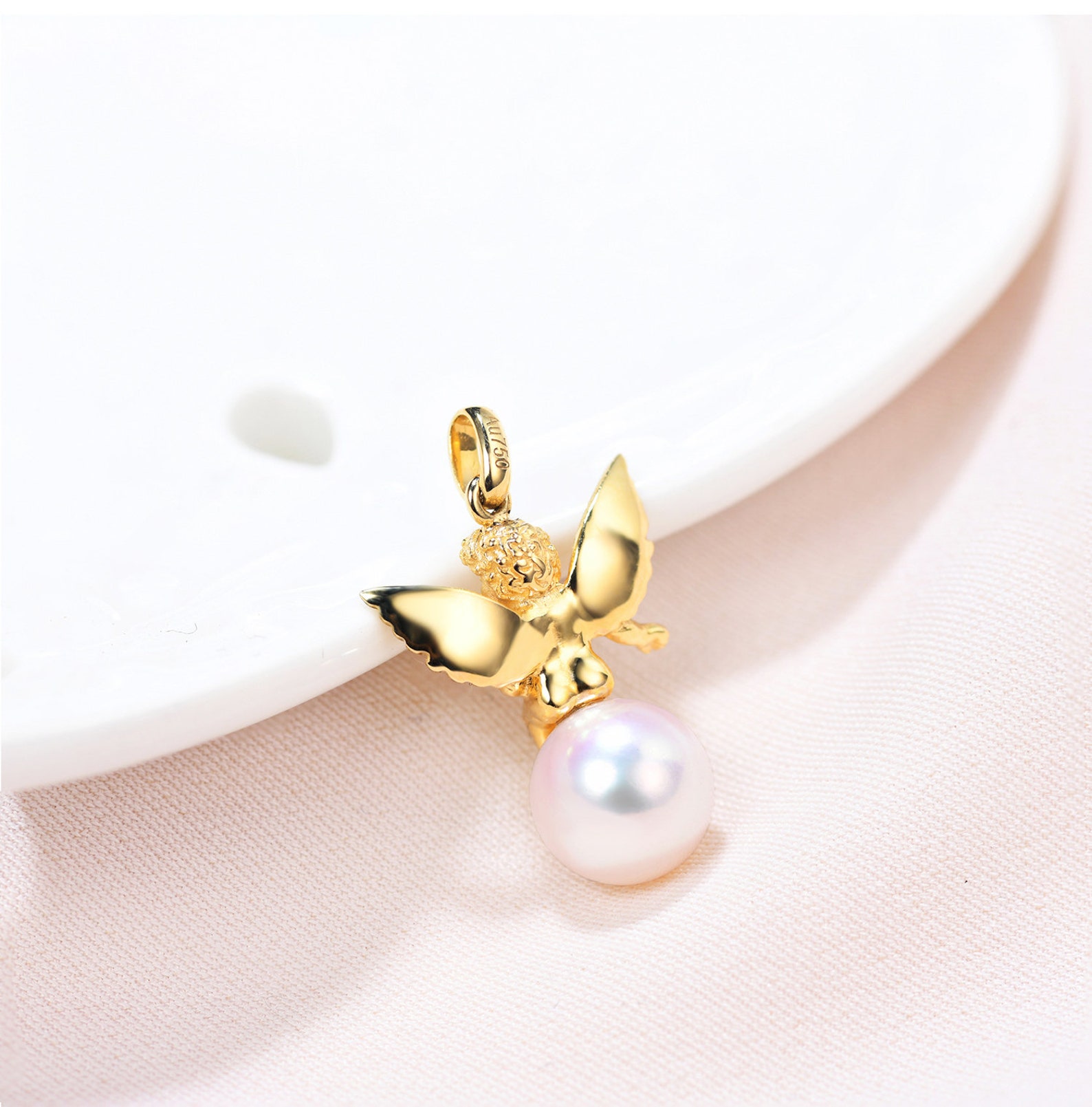 Solid 18k Gold Pearl 3D Baby Angel Pendant (pendant Only)/angel Cupid ...