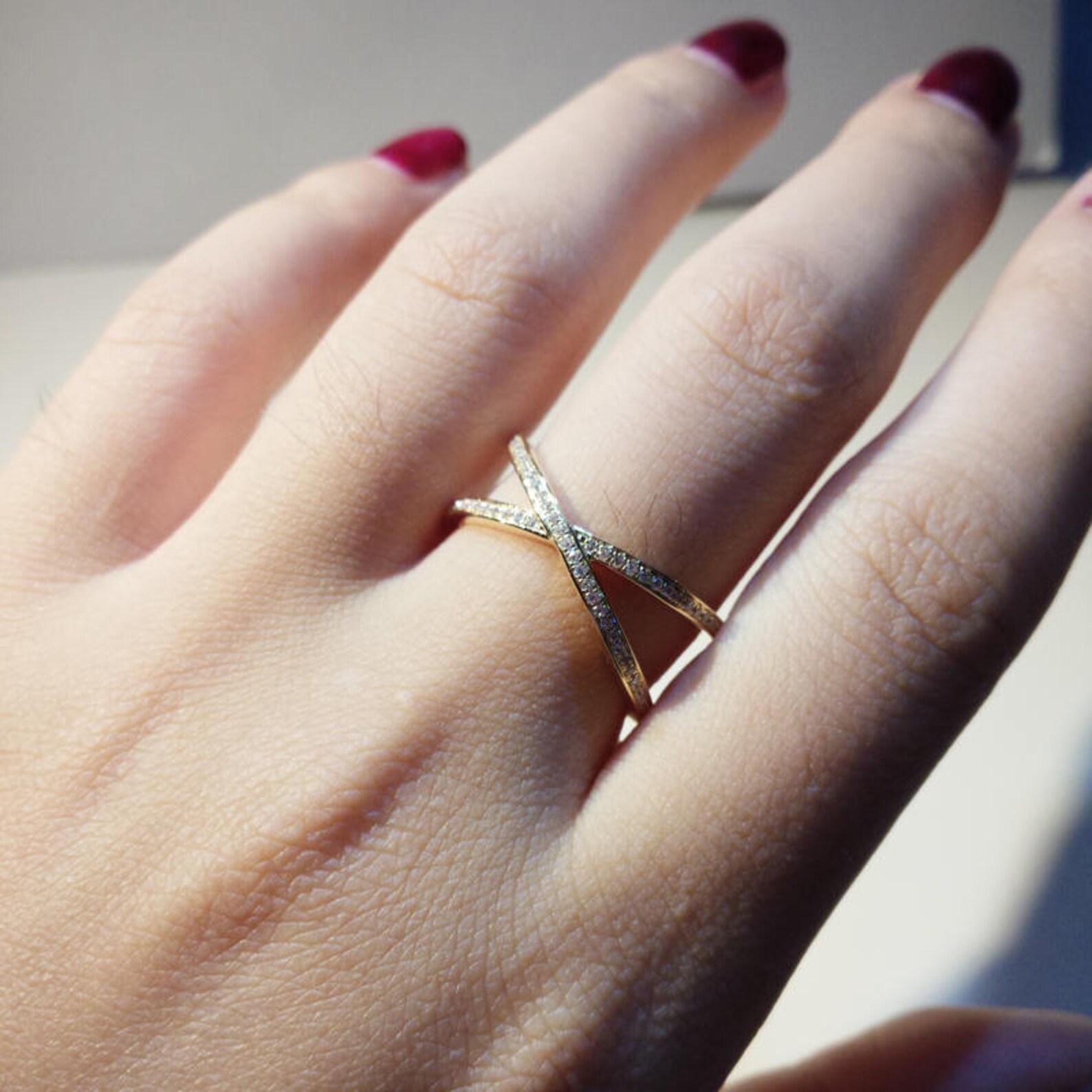 Double Band Cross Diamond Ring in Solid 18k Gold/full Eternity | Etsy