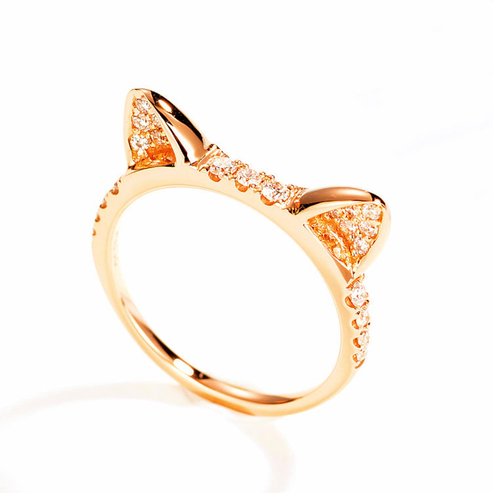 Diamond Cat Ring in Solid 18k Gold/diamond Kitty Ring/cat Ears - Etsy