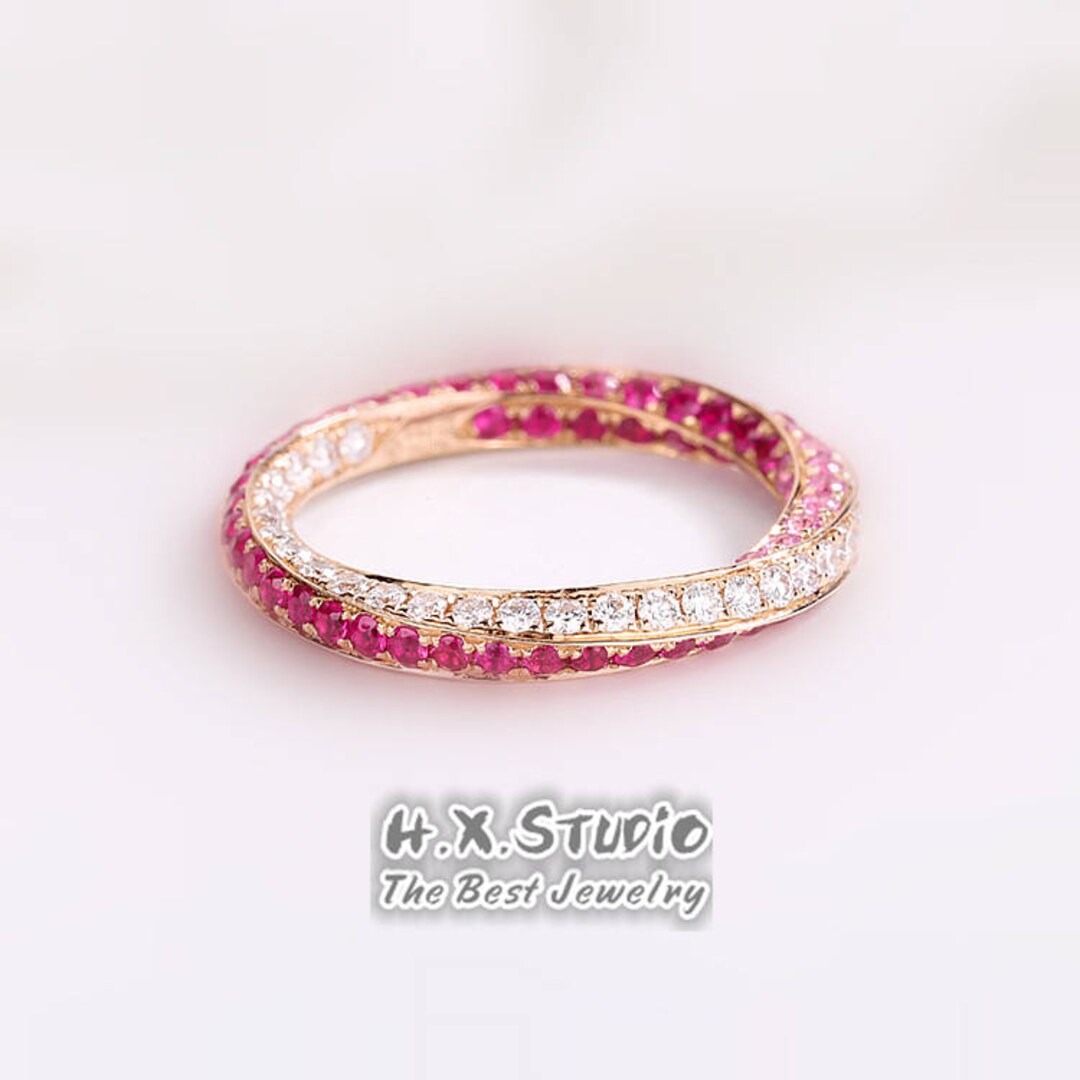 Mobius Möbius Diamond Ruby Pink Sapphire Ring in Solid 18k Gold/full ...