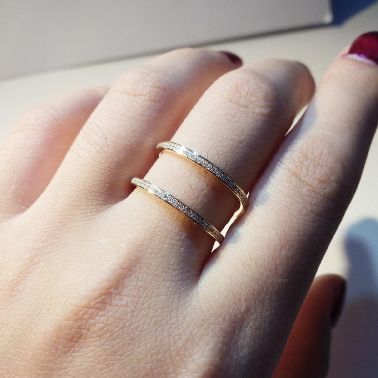 Double Band Cross Diamond Ring in Solid 18k Gold/full Eternity ...