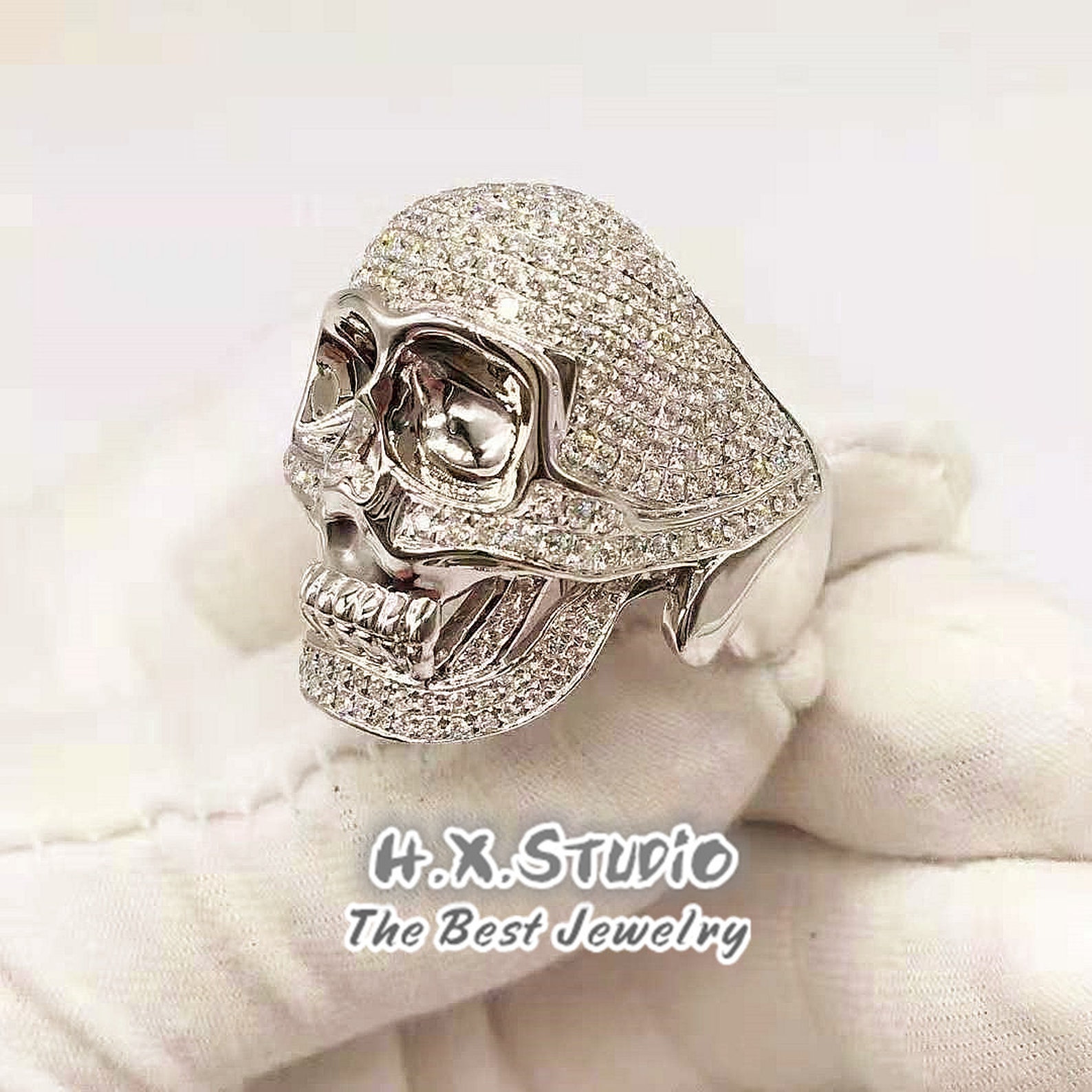 Diamond Skull Statement Ring in Solid 18k Gold/halloween Skull - Etsy