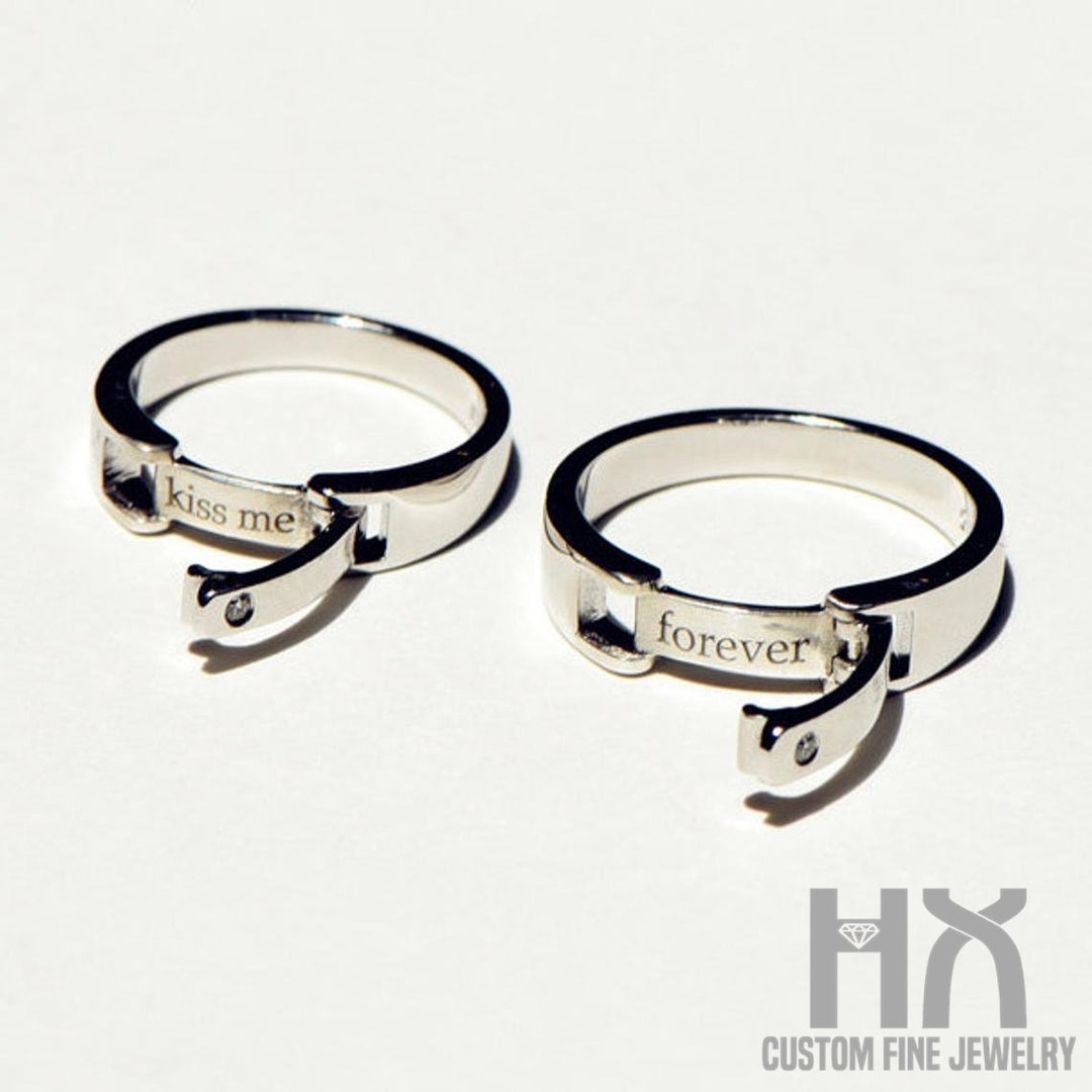 Diamond Clasp Secret Letters Engraving Couple Ring in Solid Gold ...