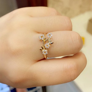 HX Jewelry | Diamond Flower Ring/flower Leaf Branch Statement Ring ...